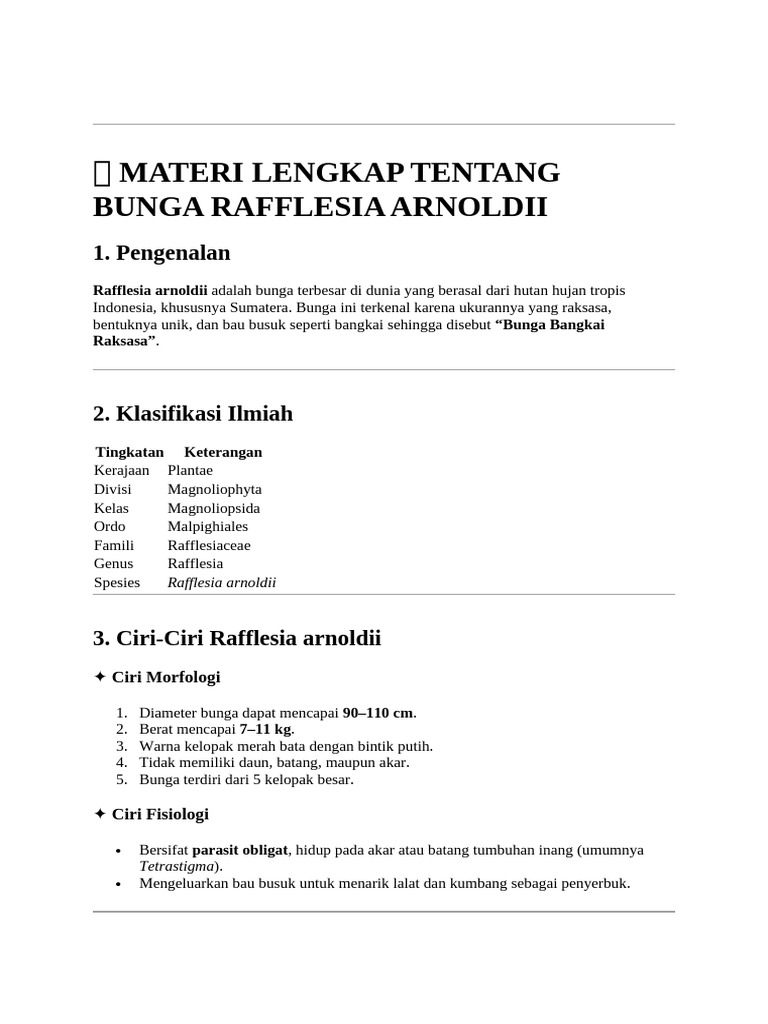 Materi Lengkap Tentang Bunga Rafflesia Arnoldii | PDF