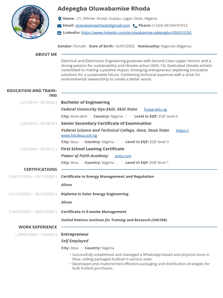Sustainable Entrepreneur & Climate Activist | PDF | Nigeria | Natural ...