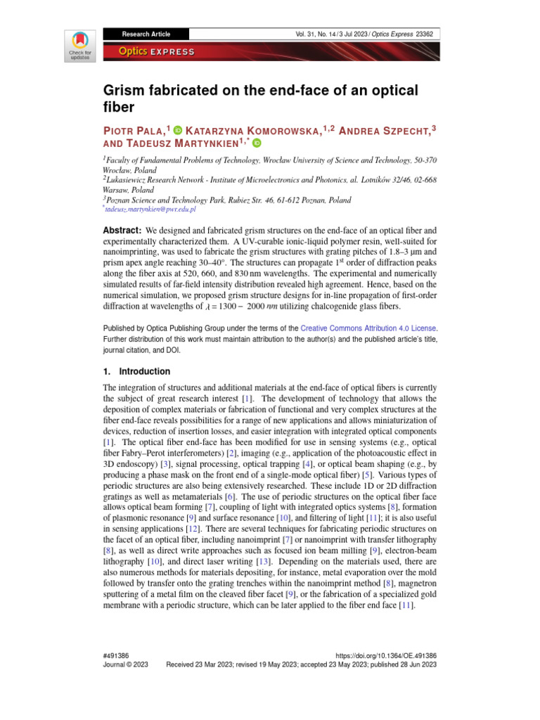 Grism Fabricated On The End-Face of An Optical Fiber | PDF | Optical ...