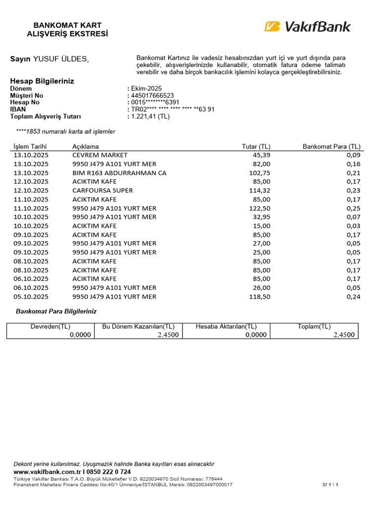 Bankomat Alışveriş Özeti | PDF