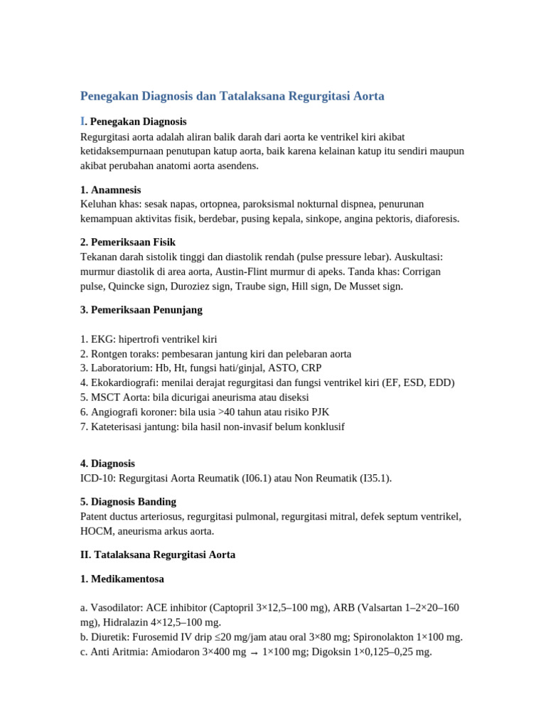 Diagnosis dan Tatalaksana Regurgitasi Aorta | PDF
