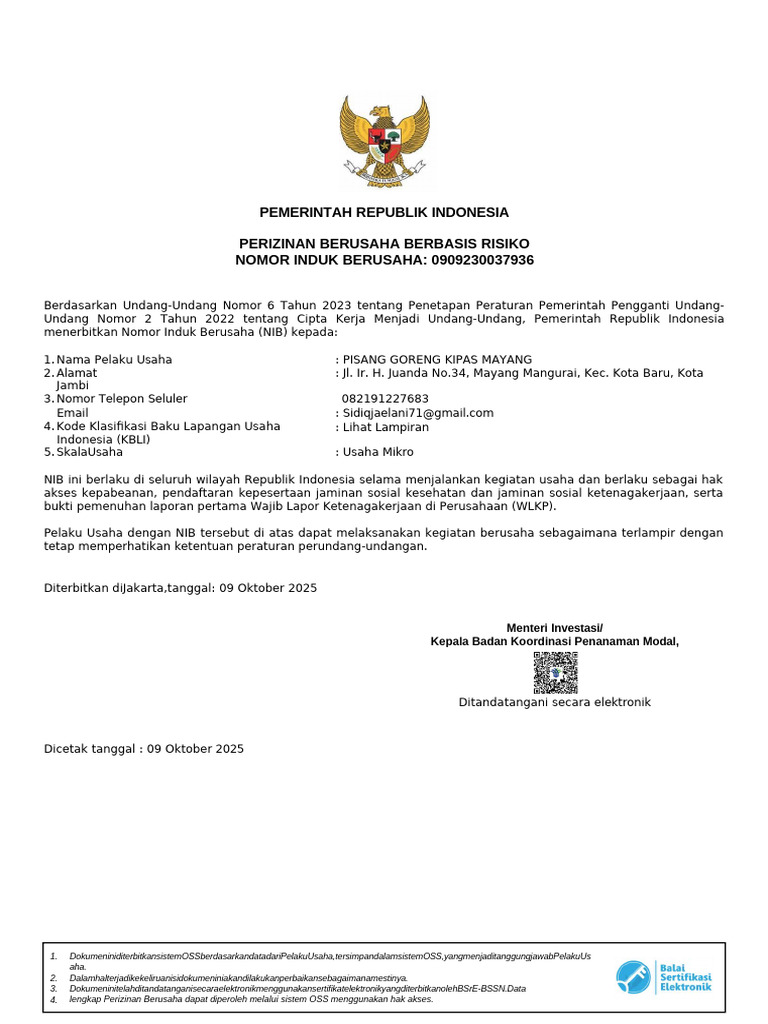 contoh NIB | PDF
