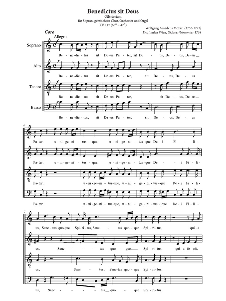 Benedictus Sit Deus (Mozart) | PDF