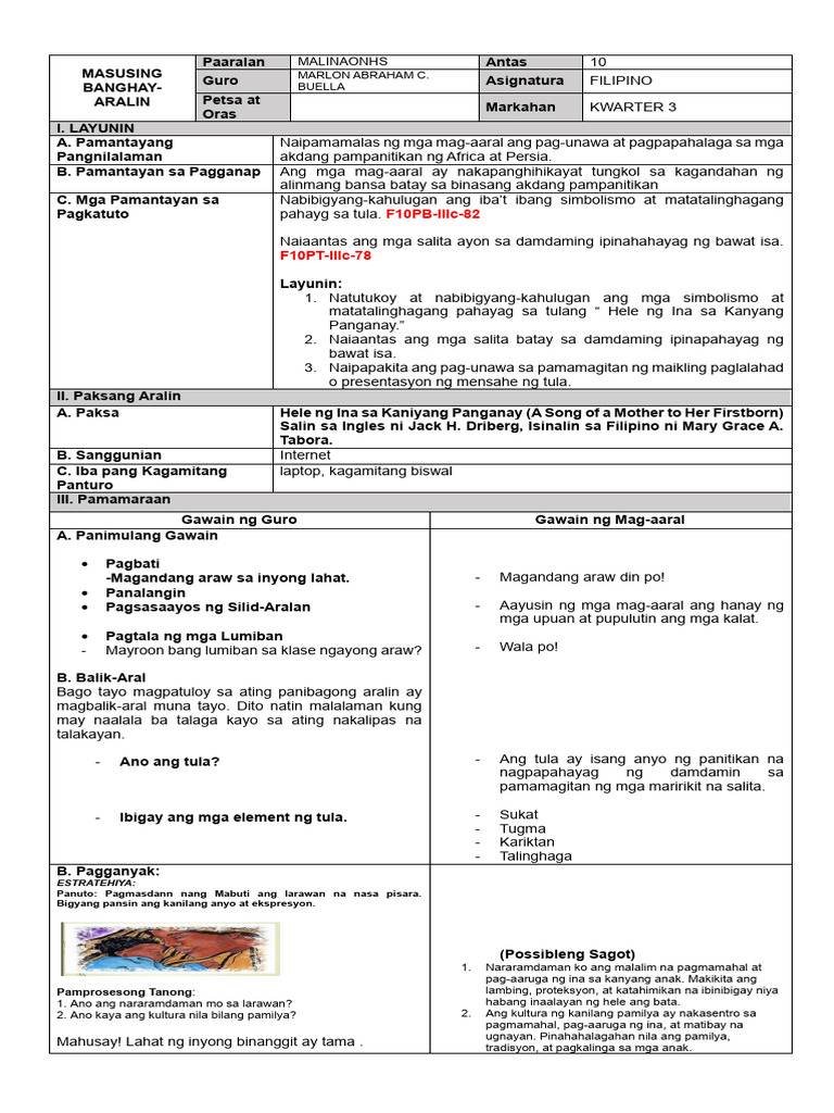 Sir Marlon(FIL 10-BANGHAY ARALIN) | PDF