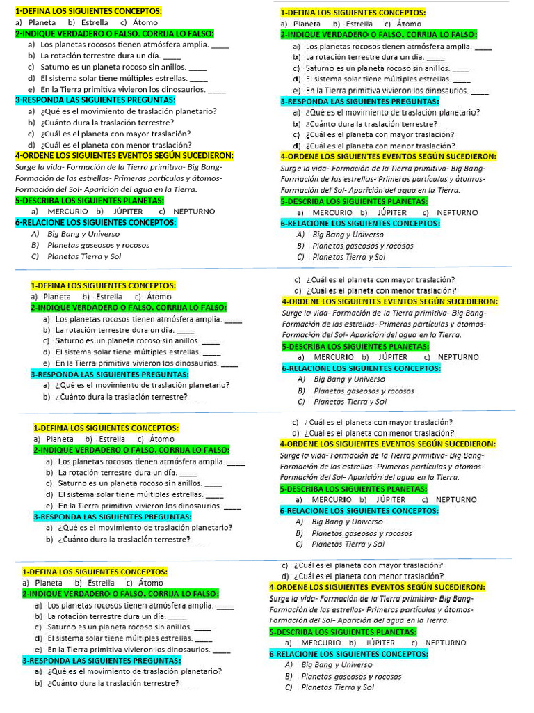 Act. Sistema Solar Repaso | PDF