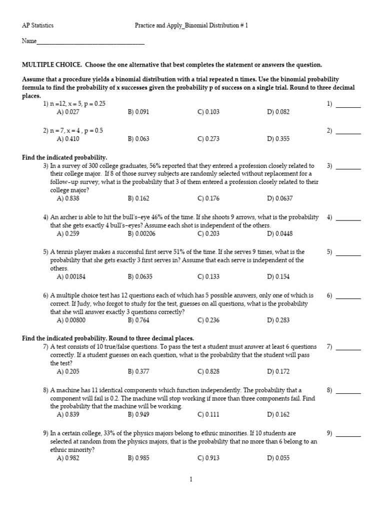 CW Binomial+Distribution+#+1 | PDF | Probability Distribution ...