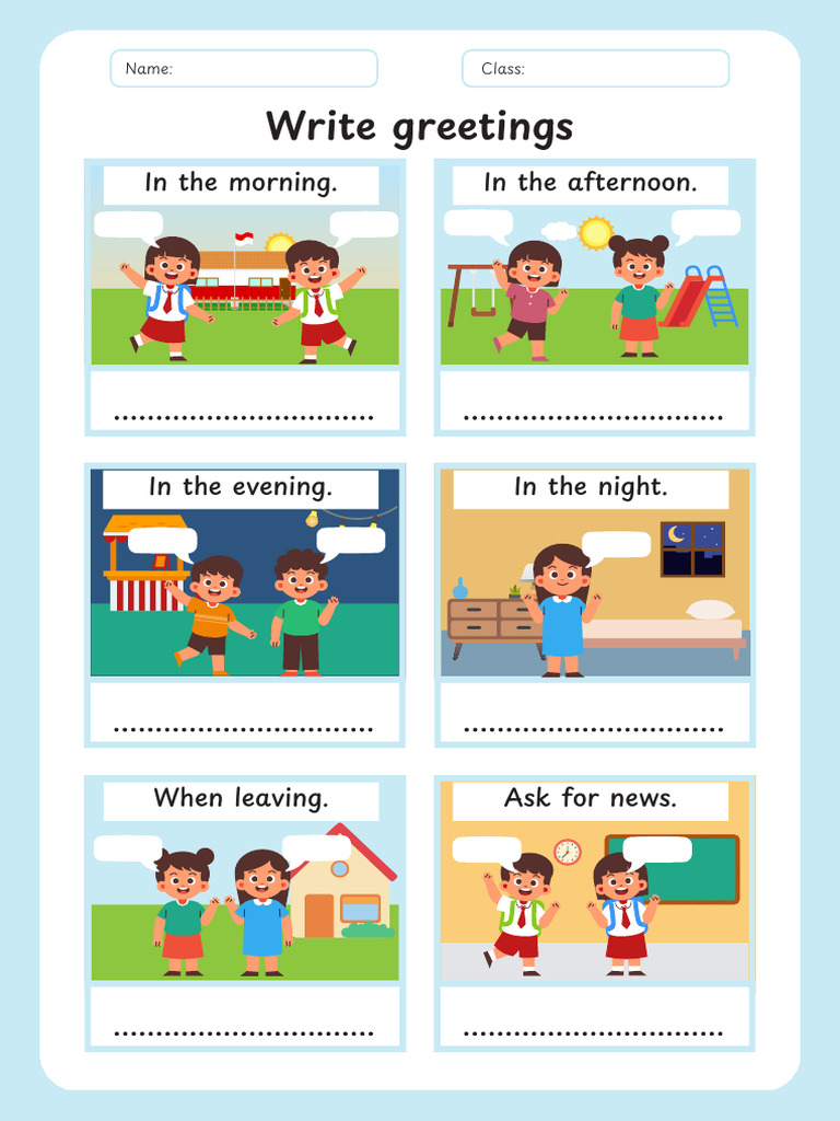 Say The Greetings Worksheet Colorful Simple and Illustrative Style ...
