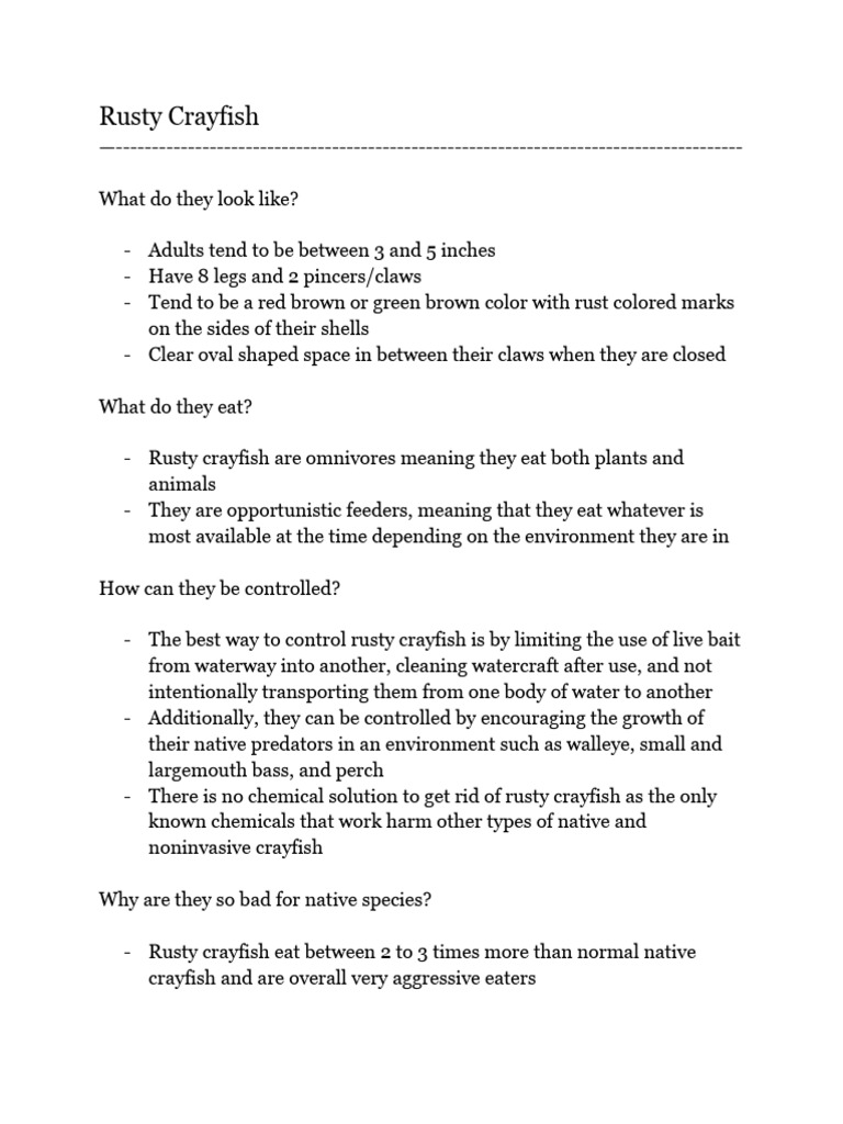 Rusty Crayfish - Google Docs | PDF | Zoology