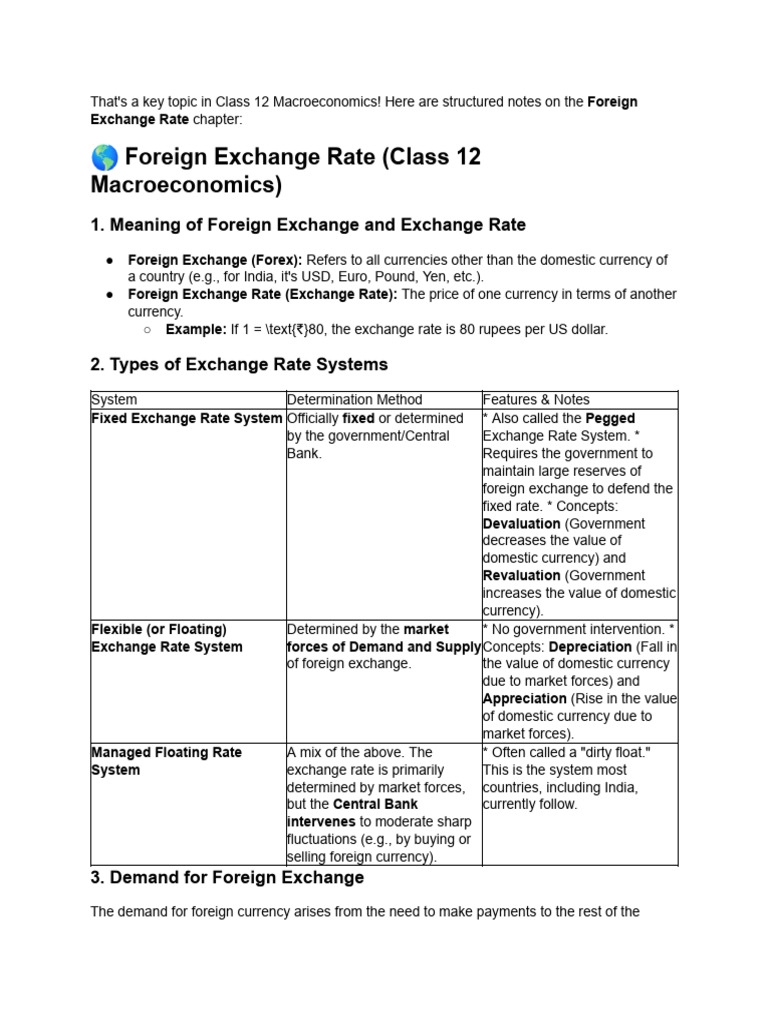 Class 12 Macroeconomics: Forex Rates Notes | PDF | Exchange Rate ...