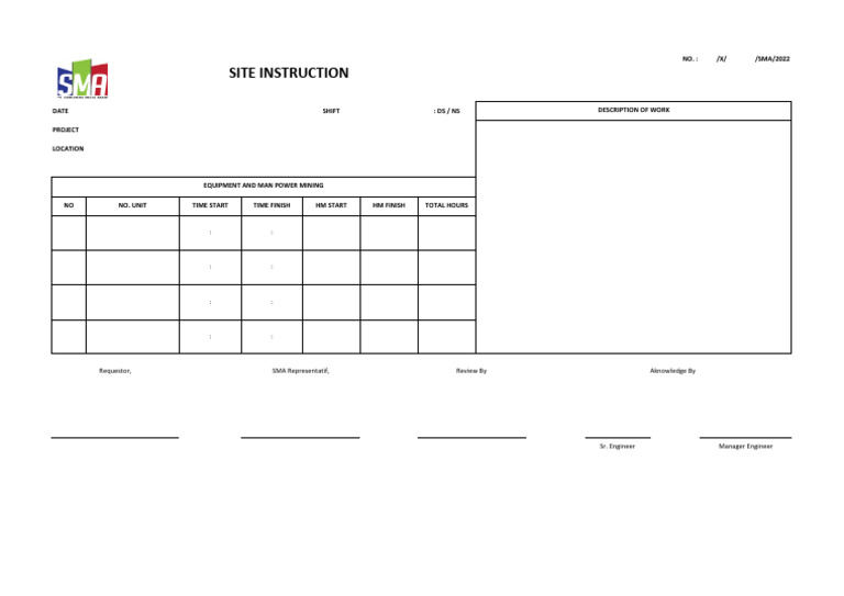 Mining Site Instruction Log | PDF