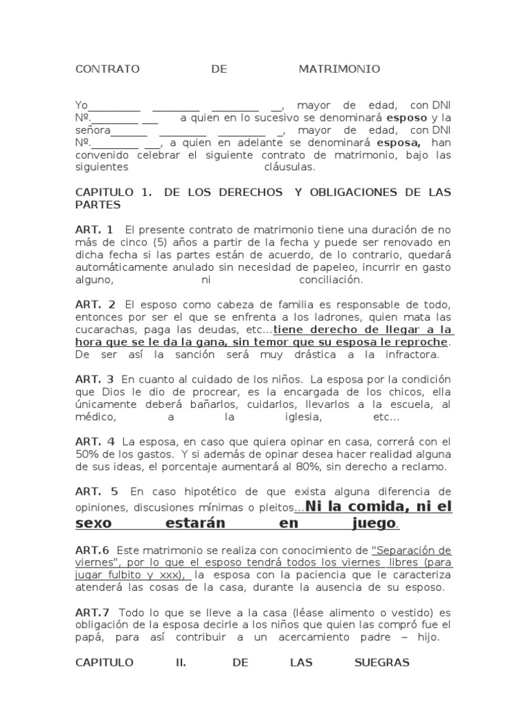 Contrato De Matrimonio Pdf Matrimonio
