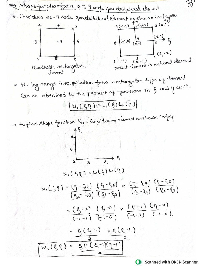 Shape Func. For 2D 9 Node Quadrilateral Element | PDF