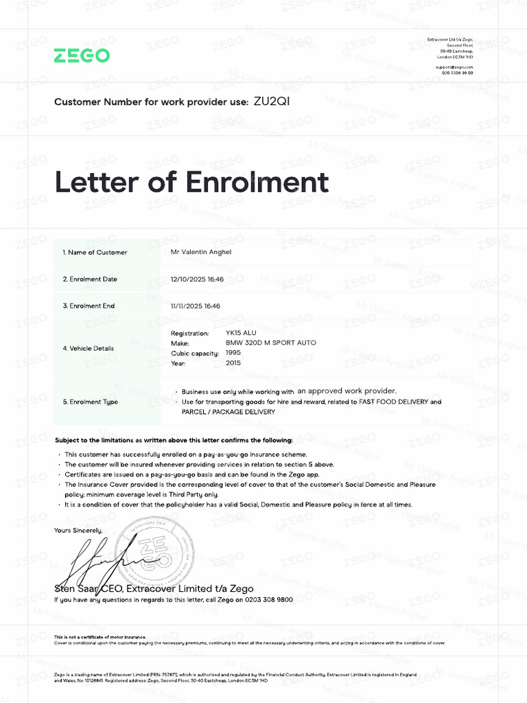 Ouvrir Zego Confirmation of Enrolment ZU2QI Valentin Anghel 2025-10 ...