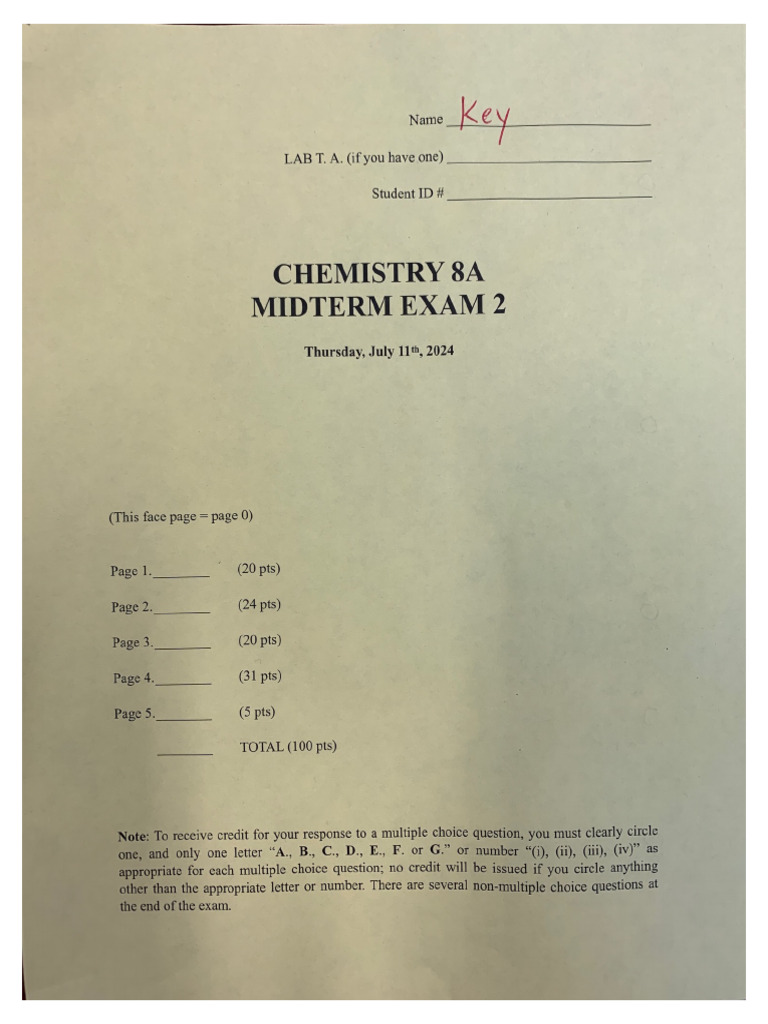 Chem008a Midterm 2 Key | PDF