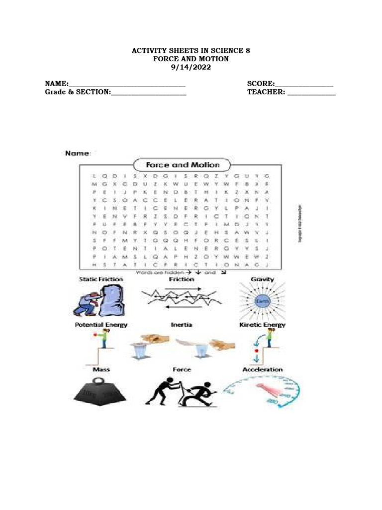 Science 8 Force and Motion Activity Sheets | PDF