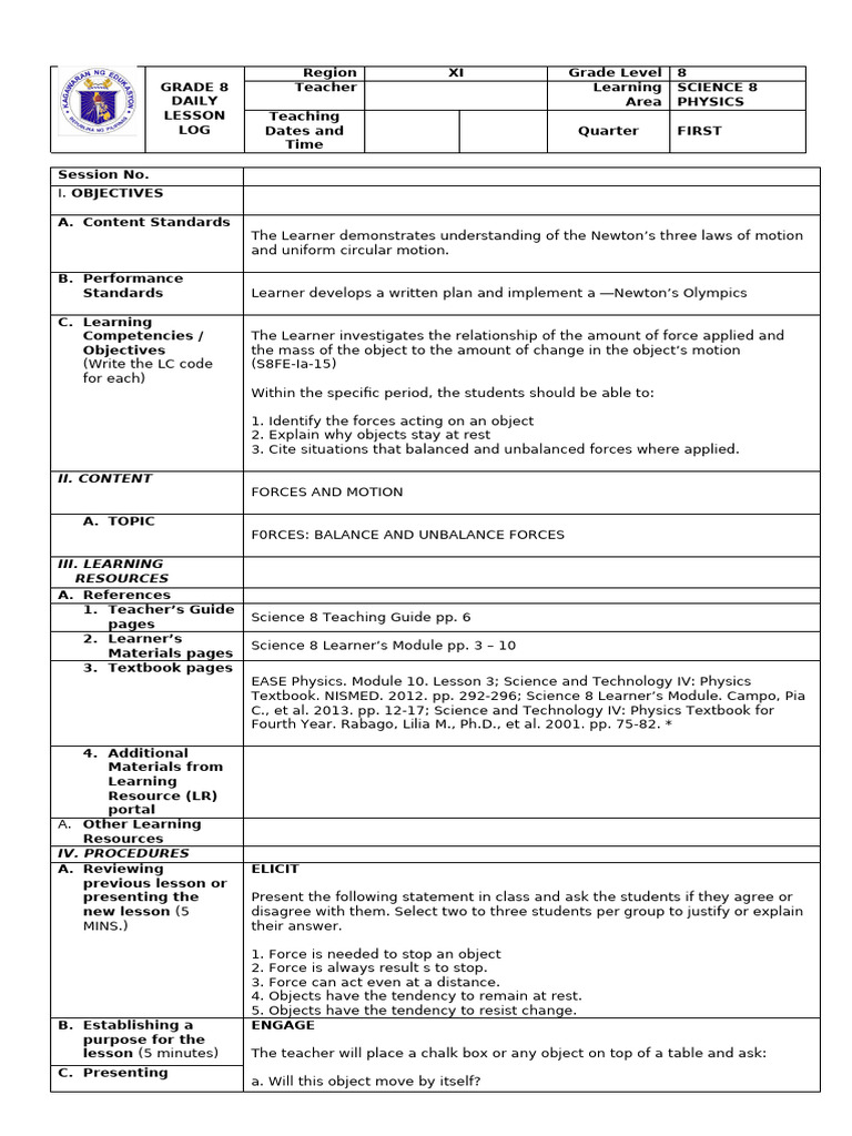 FORCE-AND-MOTION_BALANCE-AND-UNBALANCE-FORCES | PDF | Force | Learning