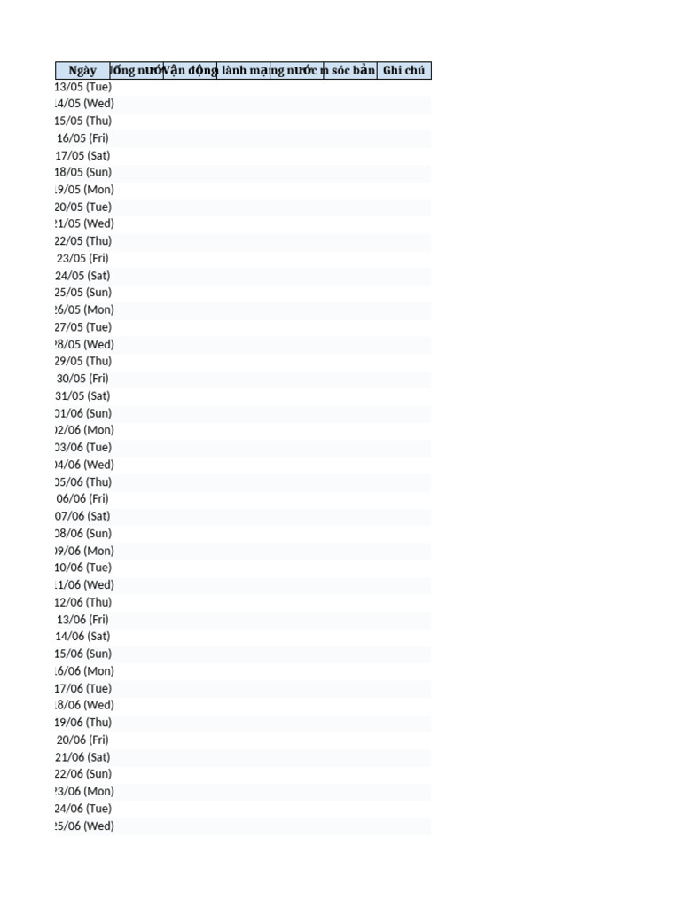 Bang Theo Doi 75 Ngay Nhe Nhang Mau | PDF