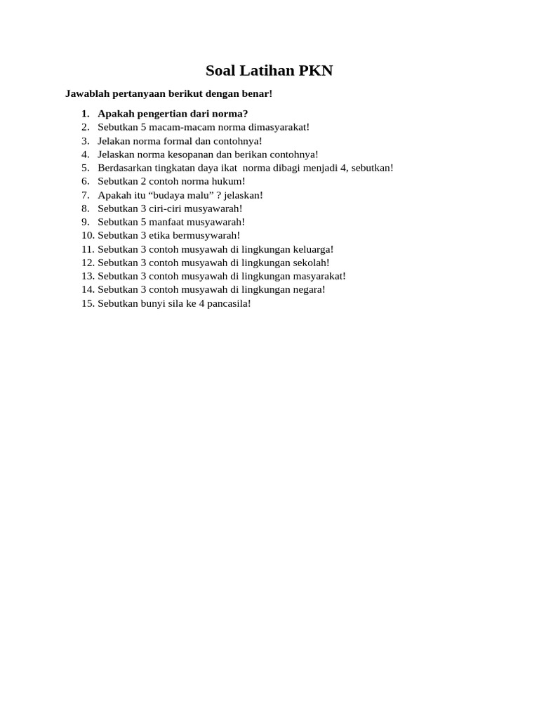 Soal Latihan PKN: Norma dan Musyawarah | PDF