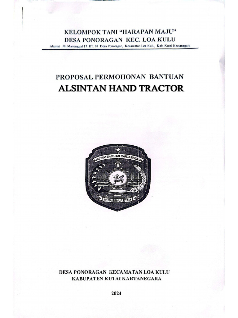 Proposal Bantuan Alsintan Hand Traktor Tahun 2024 | PDF