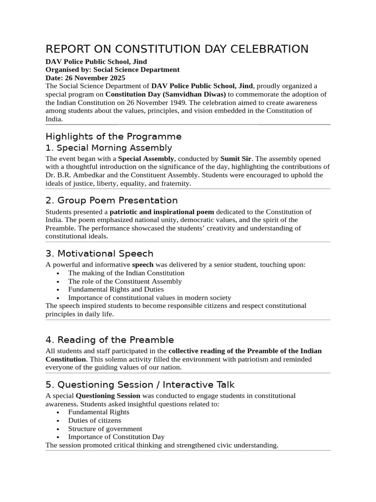 Report on Constitution Day | PDF