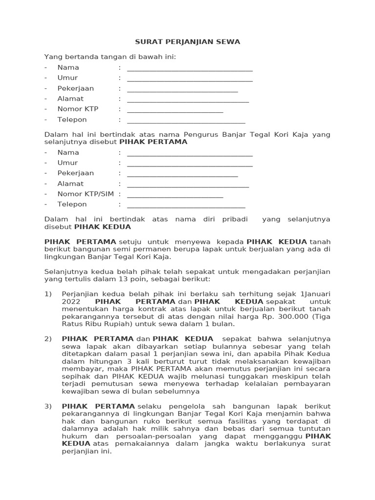 Surat Perjanjian Sewa | PDF