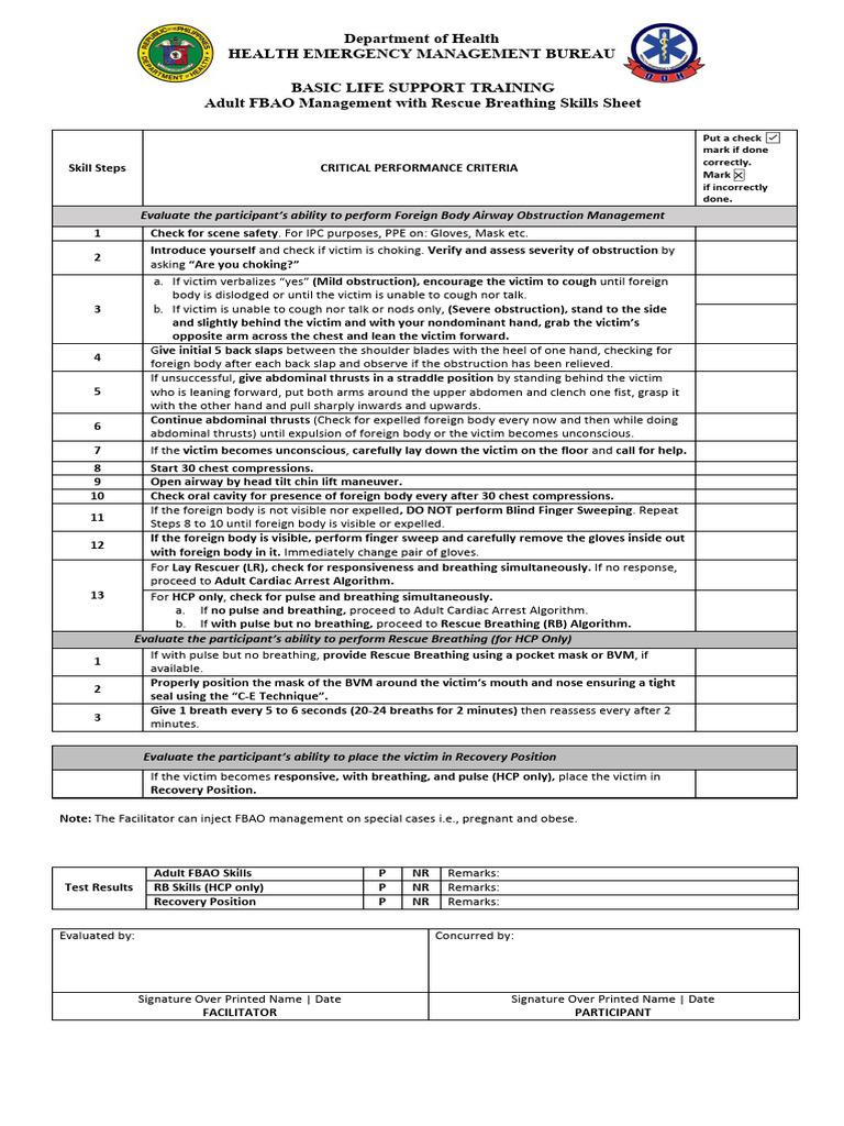 Adult FBAO Management Skills Guide | PDF | First Aid | Emergency ...