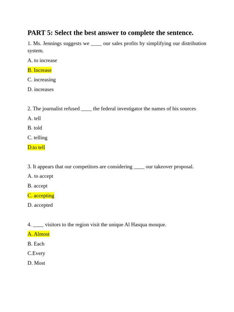 Sentence Completion Practice Test | PDF
