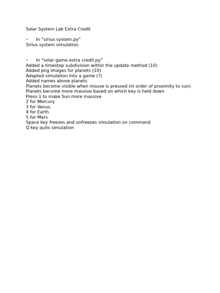 Solar System Lab Extra Credit | PDF