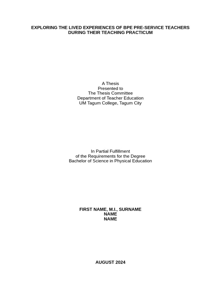 Lived Experiences of BPE Pre-Service Teachers | PDF | Teachers | Learning