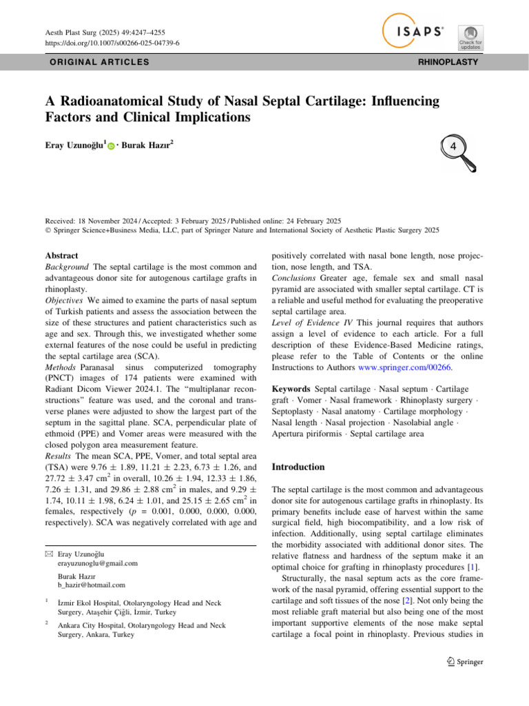 A Radioanatomical Study of Nasal Septal Cartilage. Influencing Factors ...