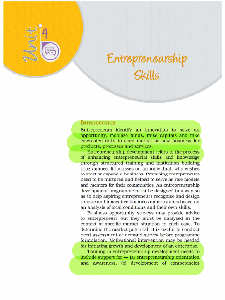 Unit 4 Entrepreneurship Skills | PDF
