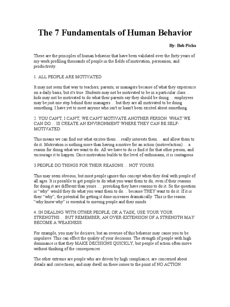 The 7 Fundamentals of Human Behavior | PDF | Bureaucracy | Social Group