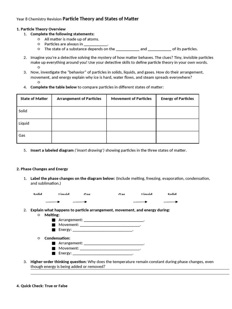 Year 8 Chemistry: Particle Theory & States | PDF | Chemical Elements ...