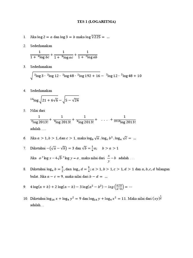 Soal dan Penyelesaian Logaritma | PDF
