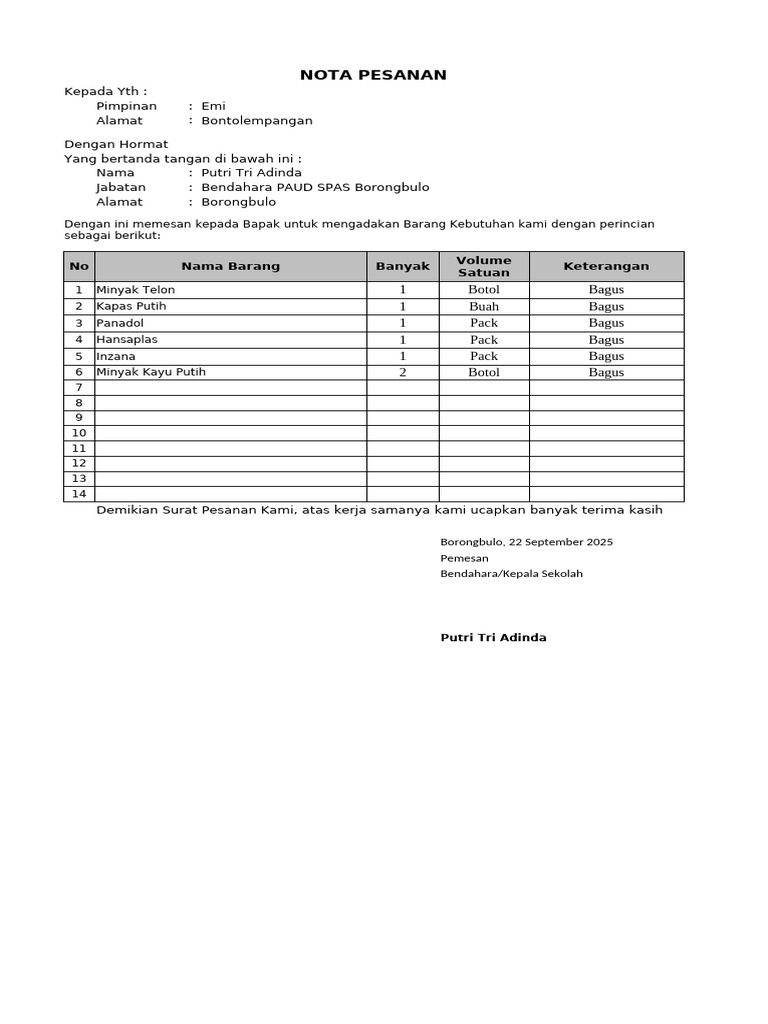 Nota Pesanan Dan Faktur Beru | PDF