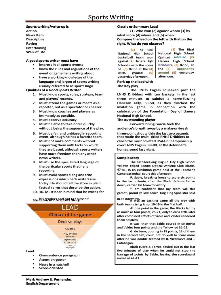 Essential Guide to Sports Writing | PDF | Sports | Team Sports
