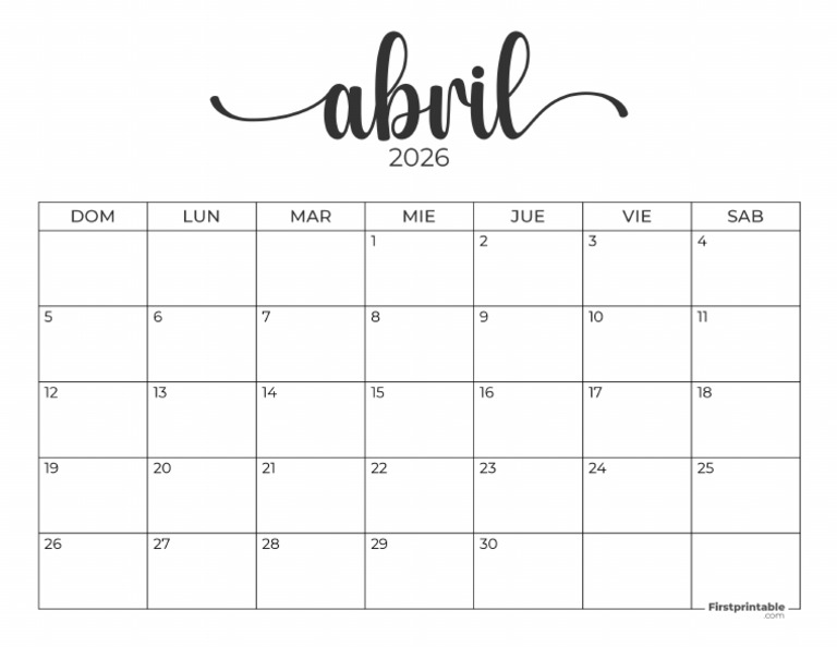 Spanish Printable April Calendar 2026 Template 43 Firstprintable Com | PDF