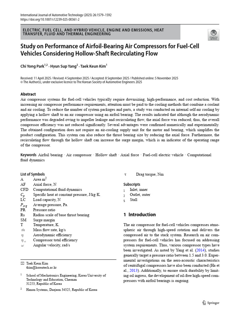 Study On Performance of Airfoil-Bearing Air Compressors For Fuel-Cell ...