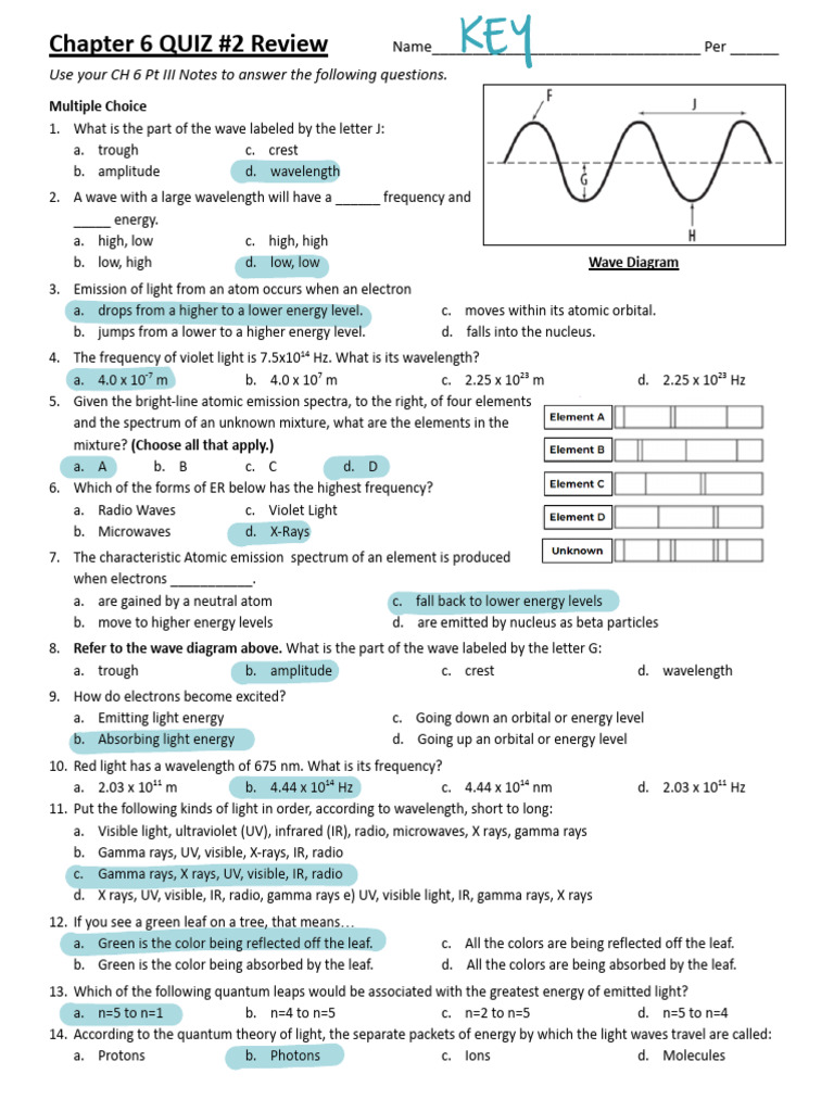 Wave Properties and Light Emission Quiz | PDF | Light | Electromagnetic ...