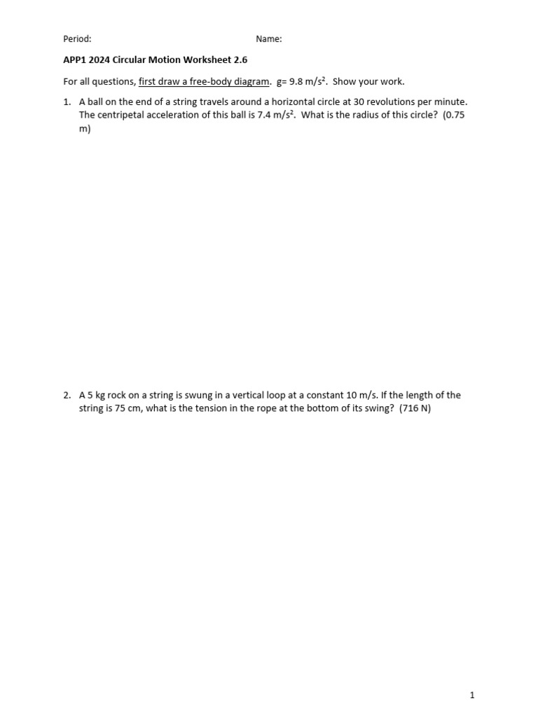 APP1 2024 WS 2.6 Circular Motion | PDF