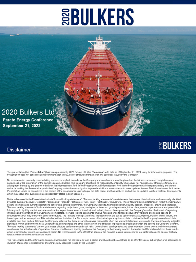 2020 Bulkers Company Presentation 2023 | PDF | Information | Risk