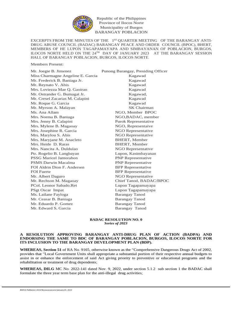 BADAC Meeting Minutes: Anti-Drug Plan | PDF | Philippines