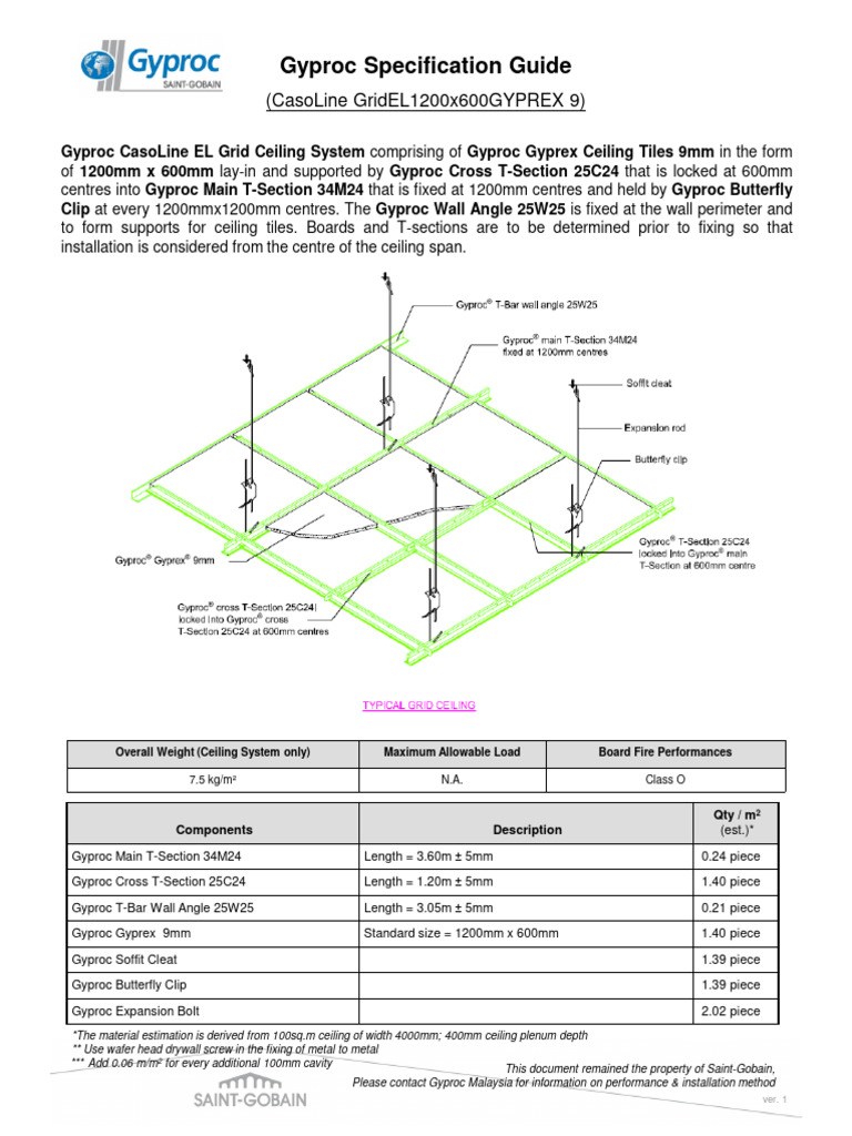 Specguide Casoline Grid 1200x600 Gyprex | PDF | Drywall | Architectural ...