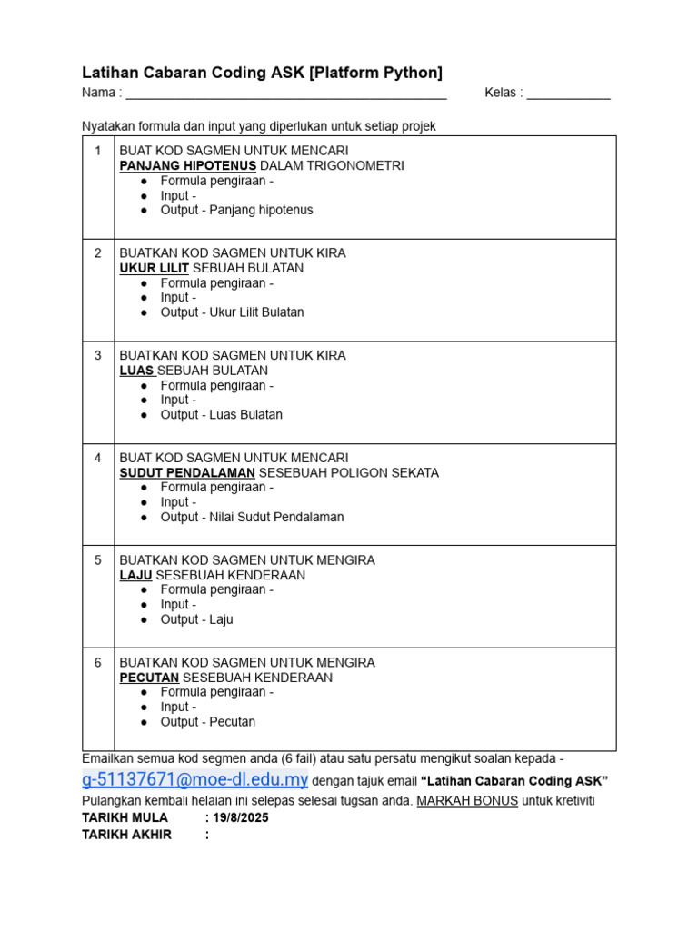 [Python] Aktiviti Simple Programming - Google Docs | PDF