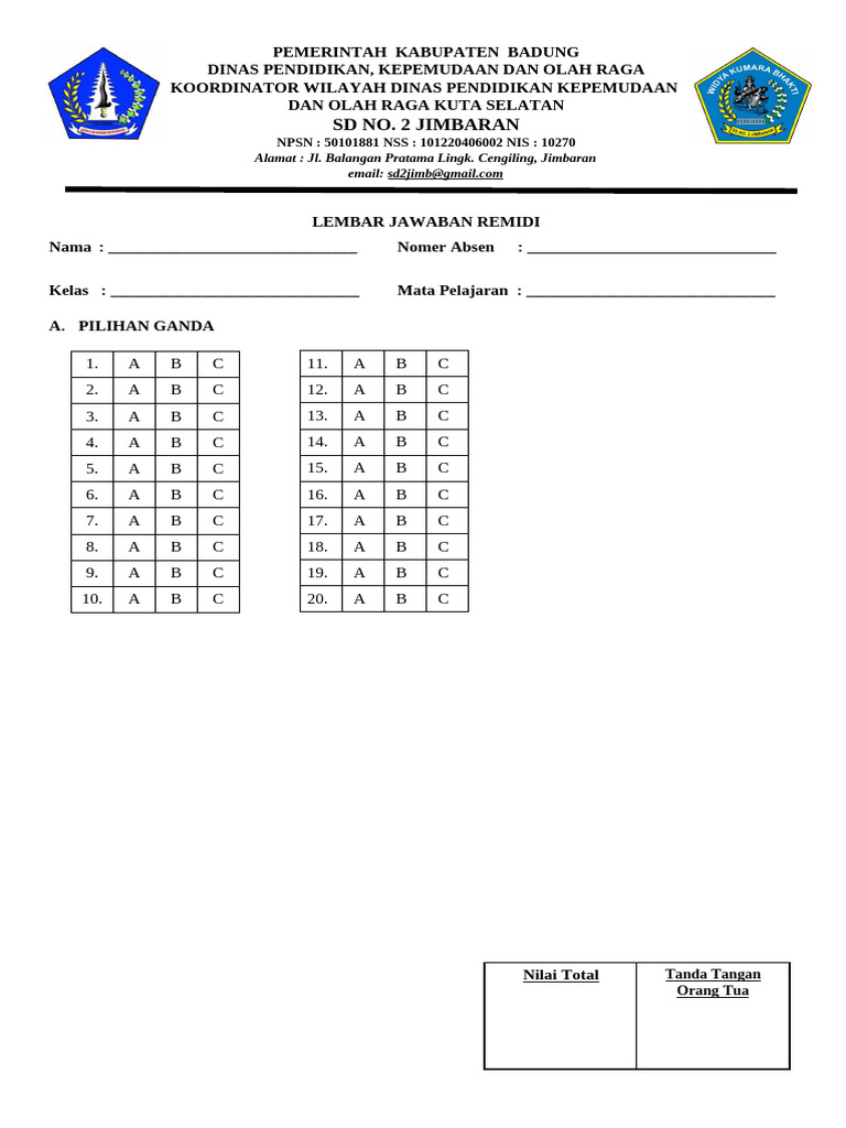 LEMBAR_JAWABAN REMIDI | PDF