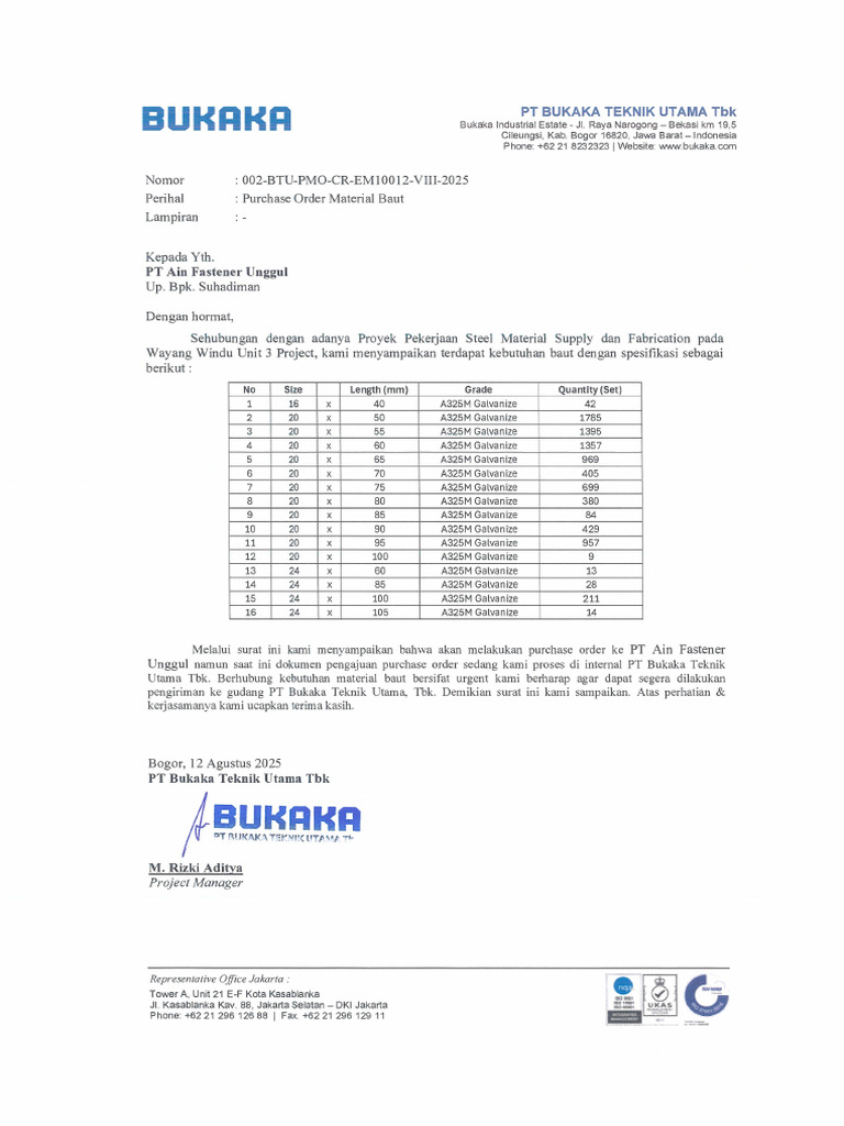 PO Material Baut | PDF