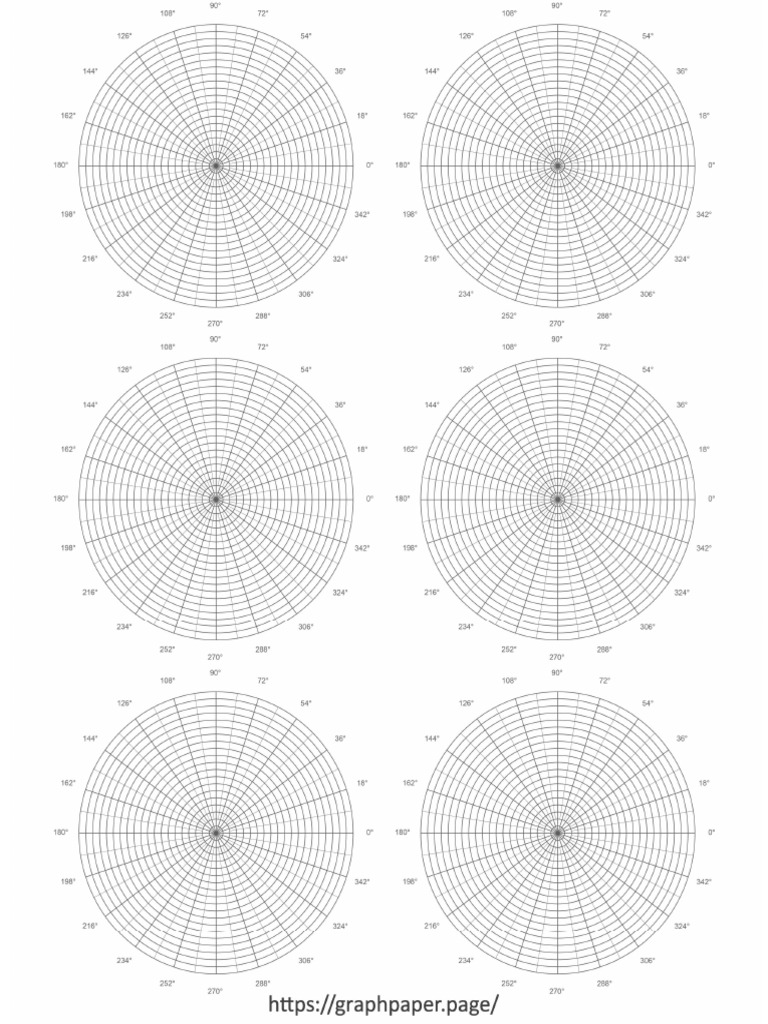 Polar Coordinate Graph Paper 6 Per Page Degrees | PDF