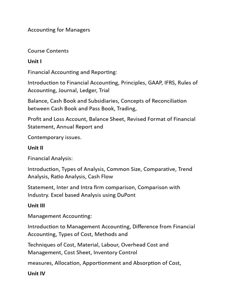 Accounting for Managers Course Overview | PDF
