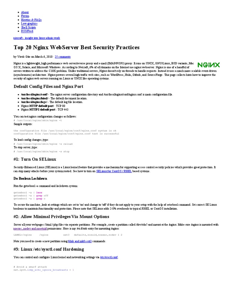 Top 20 Nginx Webserver Best Security Practices Pdf Web Server Internet And Web