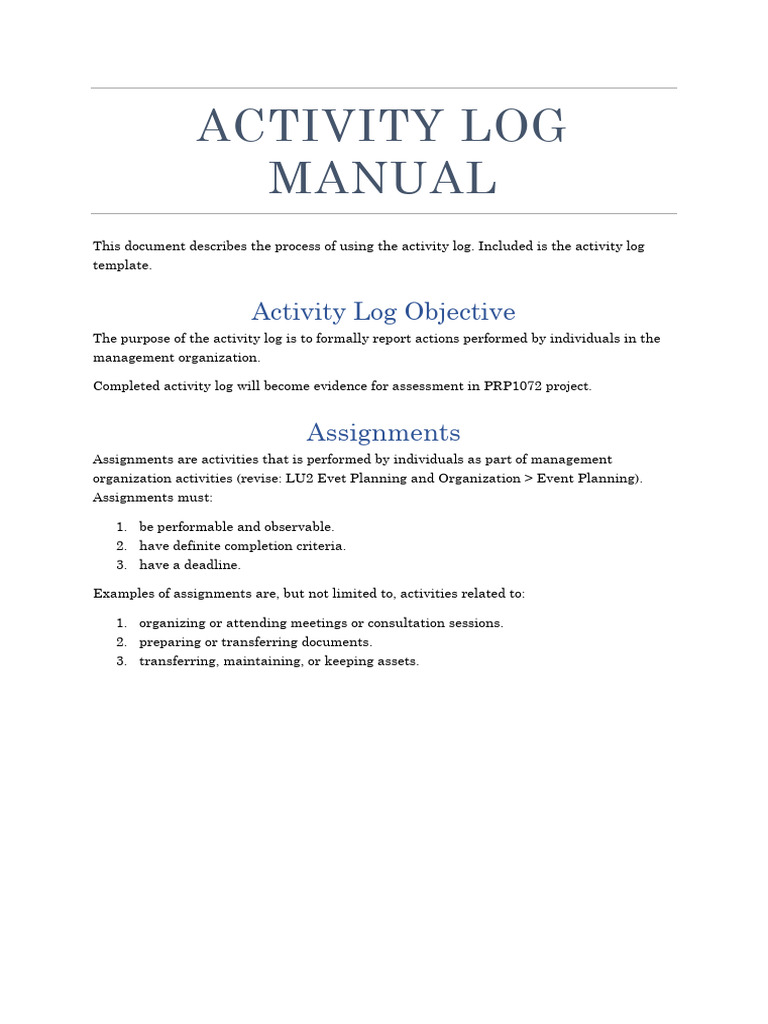 Activity Log Manual | PDF